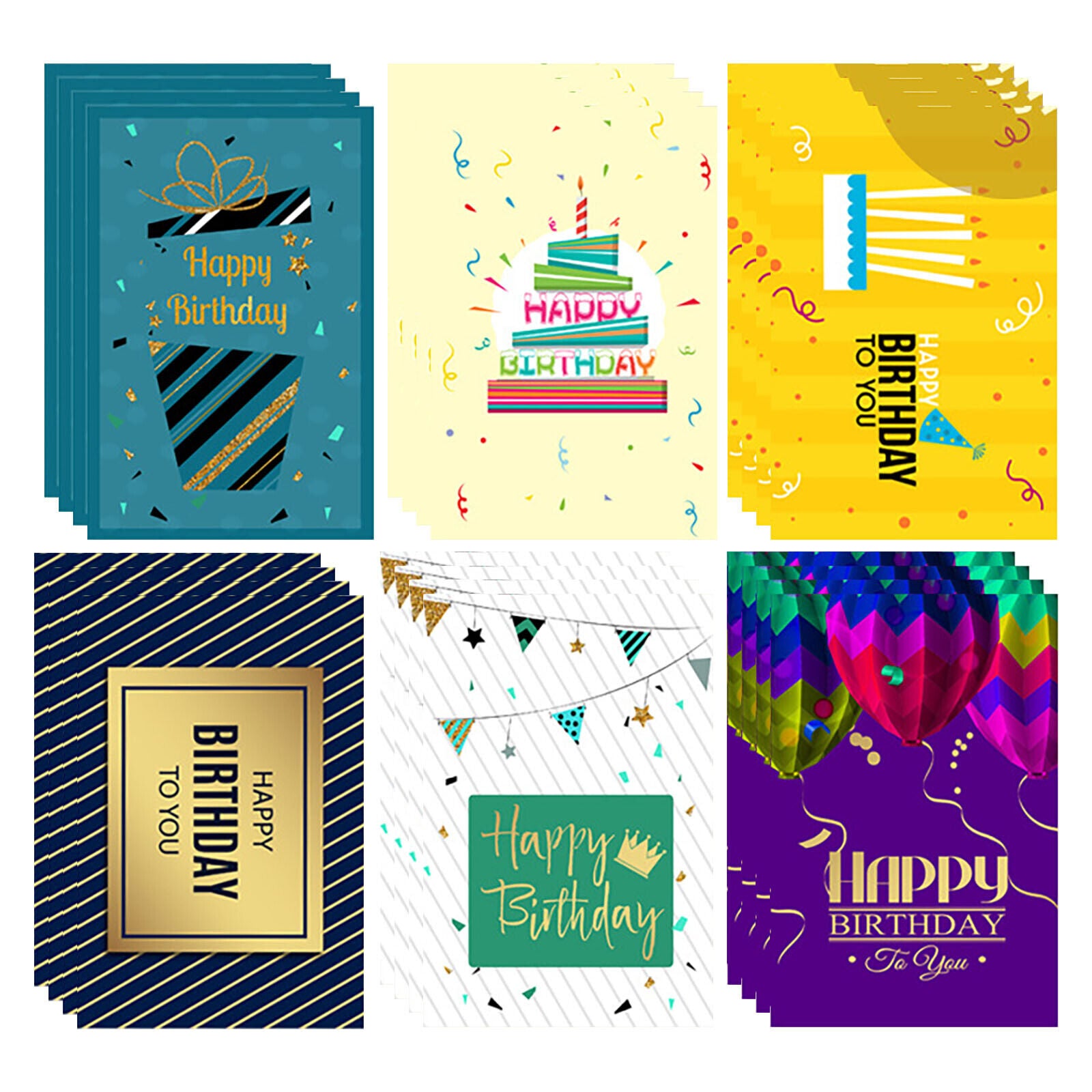 24pcs & 48 Pcs Premium Birthday Cards Happy Birthday Cards 6 Styles Bu ...